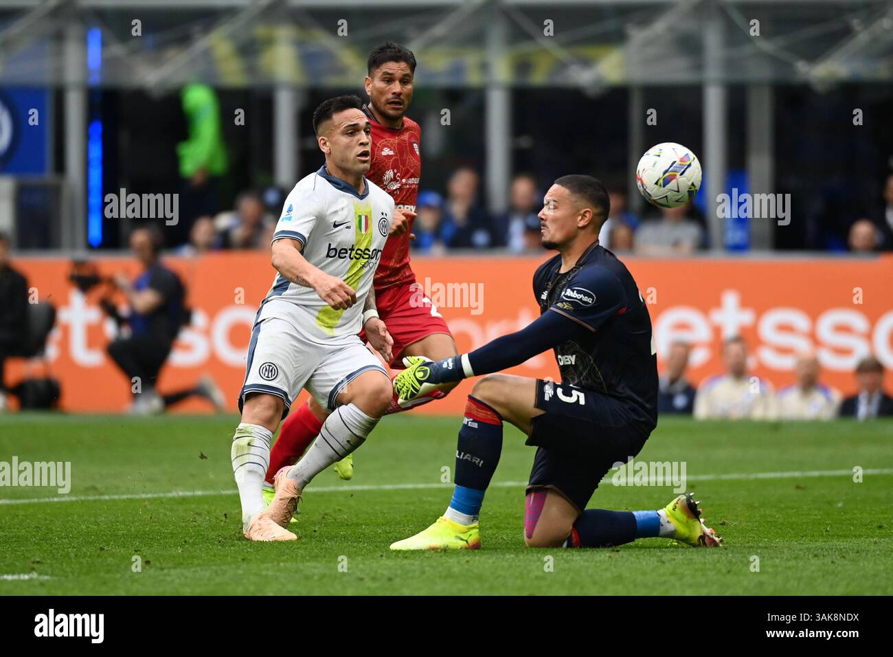 Milan, Italy. 12th Apr, 2025. Lautaro Martinez (Inter) scoaring a goal ...
