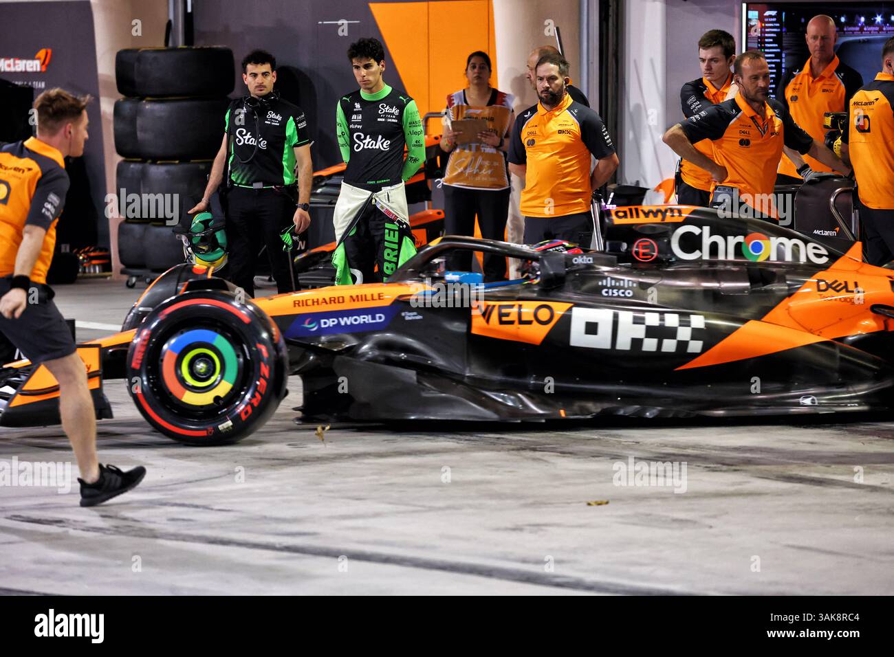 Sakhir, Bahrain. 12th Apr, 2025. Gabriel Bortoleto (BRA) Sauber watches ...