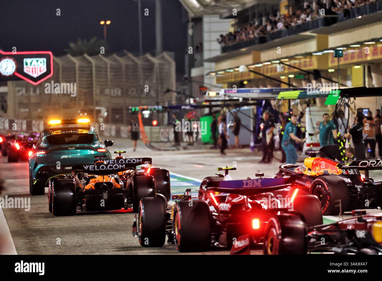 Sakhir, Bahrain. 12th Apr, 2025. The Aston Martin FIA Medical Car heads ...