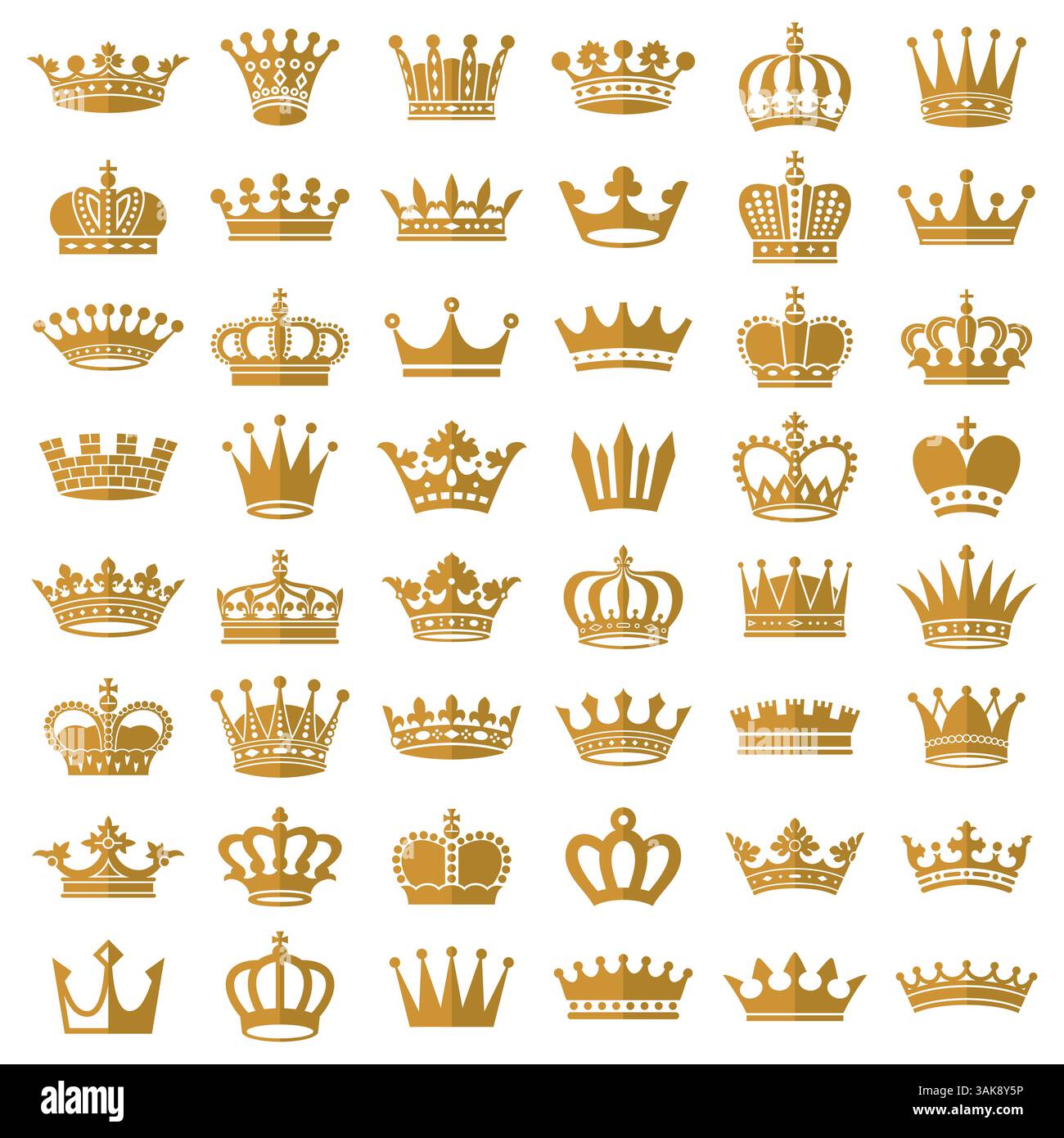 Gold crown icons. Queen king golden crowns luxury royal on blackboard ...