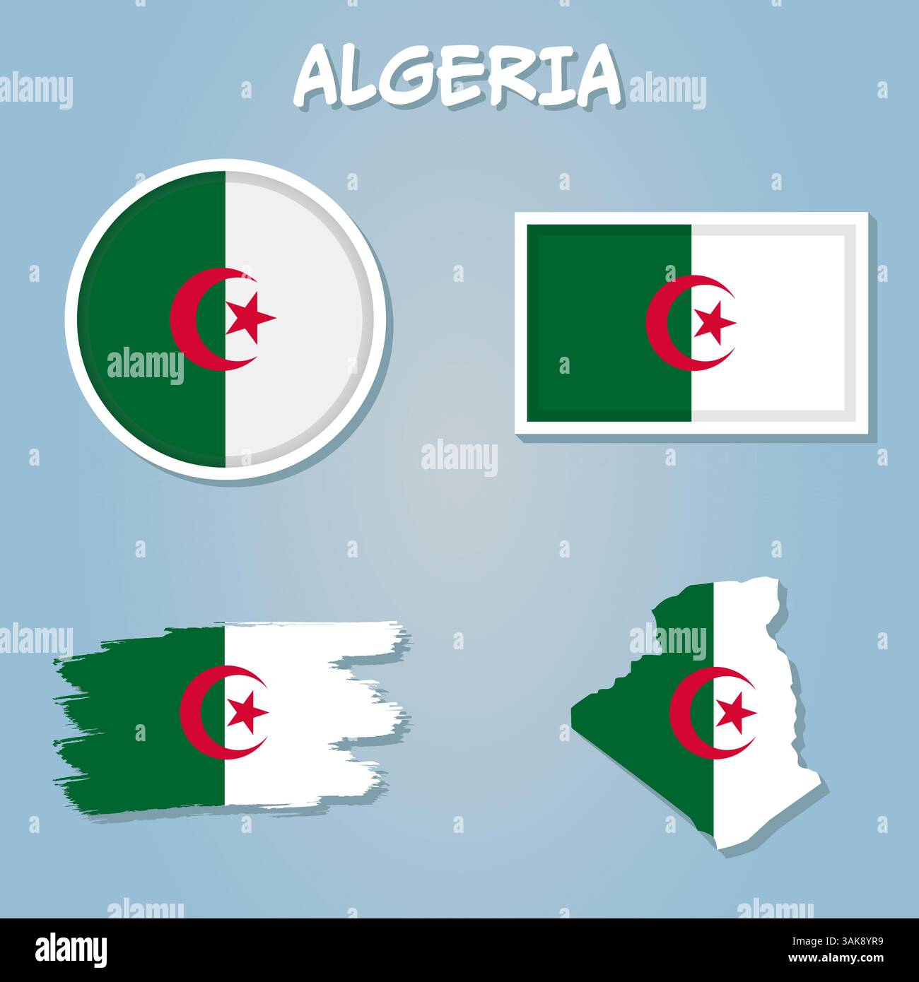 Detailed illustration of a map of Algeria with flag, vector Stock ...