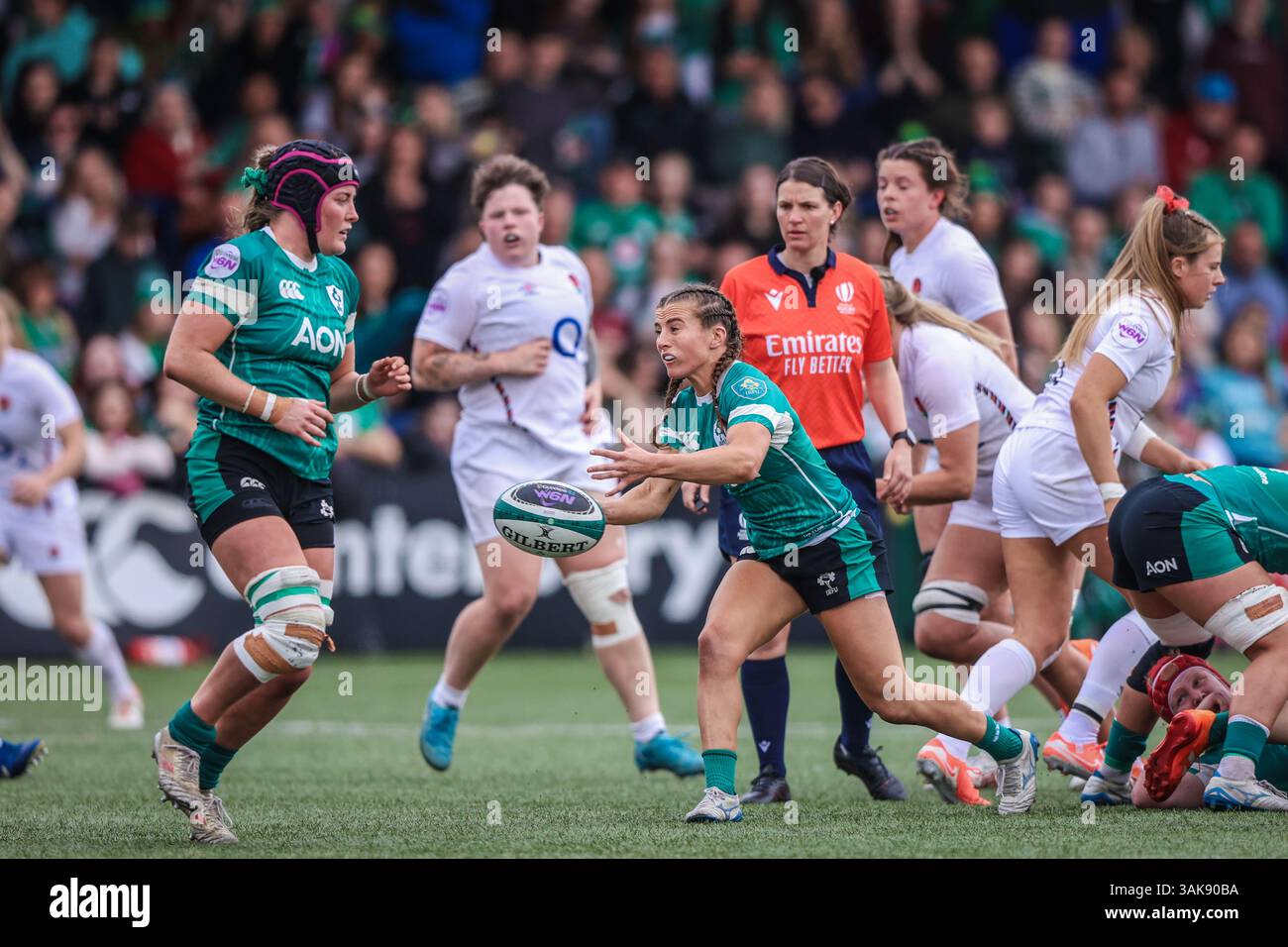 Cork, Ireland. 12 April, 2025. Emily Lane of Ireland during the Women’s ...