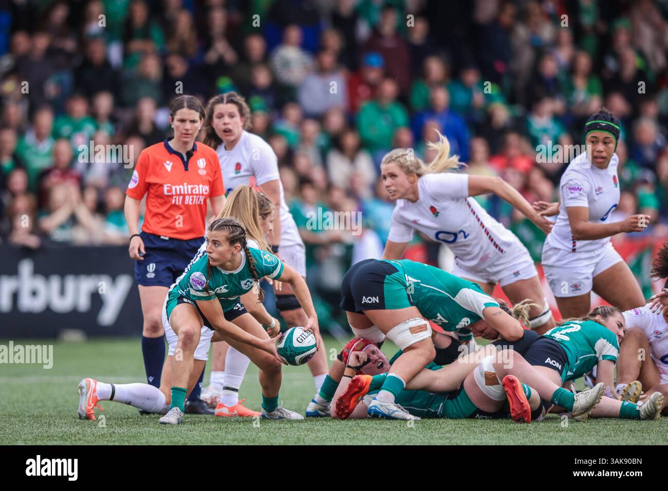 Cork, Ireland. 12 April, 2025. Emily Lane of Ireland during the Women’s ...