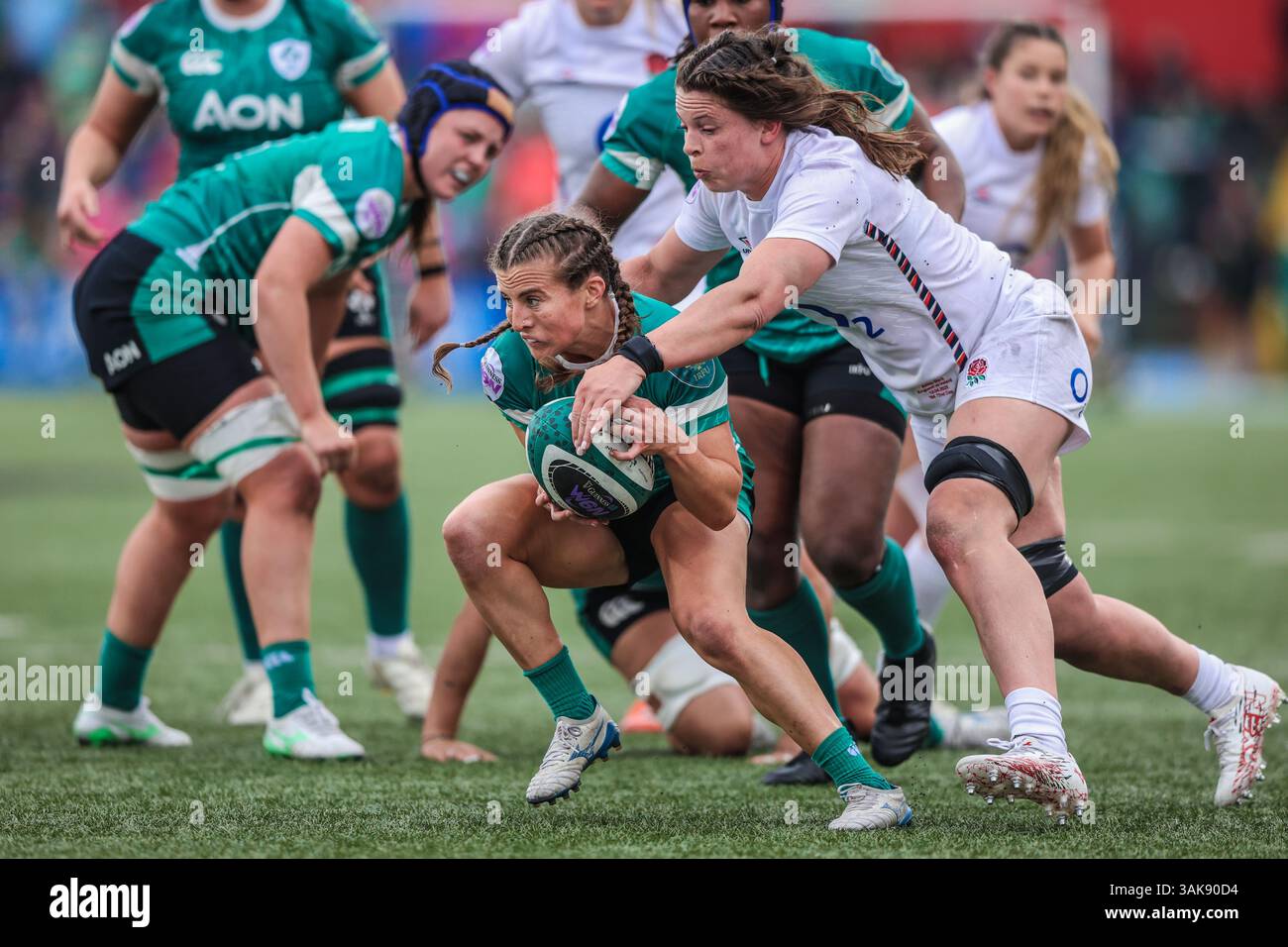 Cork, Ireland. 12 April, 2025. Emily Lane of Ireland during the Women’s ...