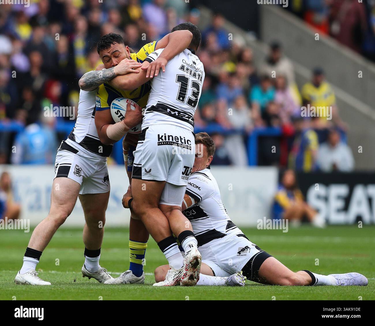 Warrington, UK. 12th Apr, 2025. Zane Musgrove of Warrington Wolves is ...