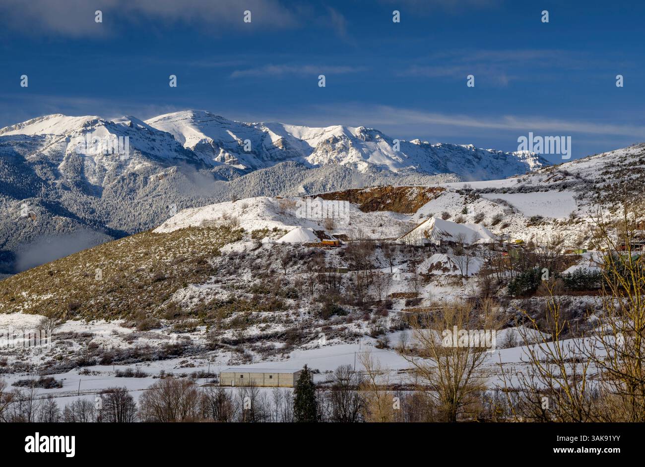 The snow-capped Cadí mountain range seen from the Cerdanya valley ...