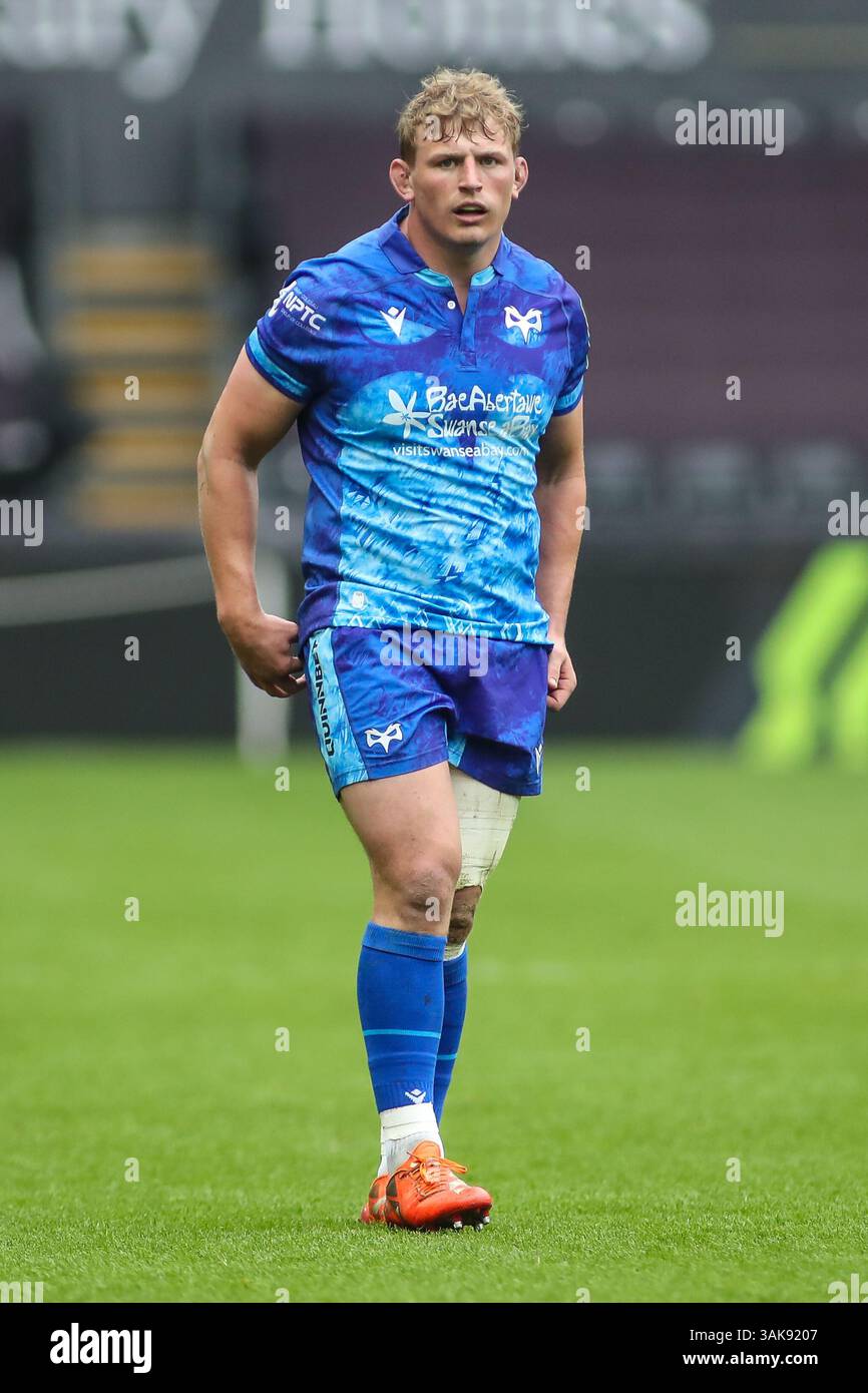 Swansea, Wales, UK. 12th April, 2025. Jac Morgan of Ospreys during the ...