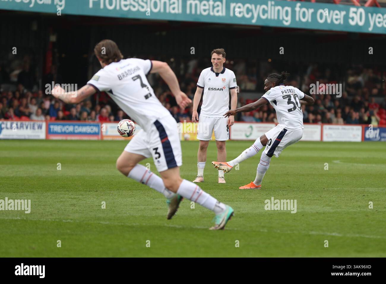 Accrington, UK, 12th April, 2025. Omari Patrick of Tranmere Rovers ...