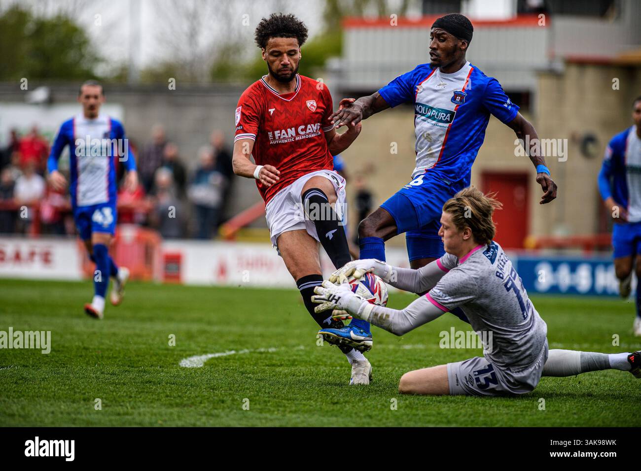 Carlisle United's Gabriel Breeze takes the ball from Morecambe FC's Lee ...