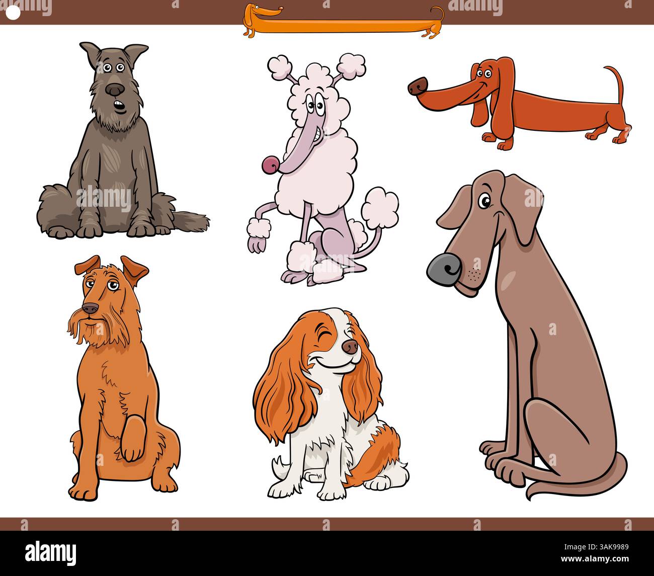 Cartoon illustration of funny purebred dogs and puppies animal ...
