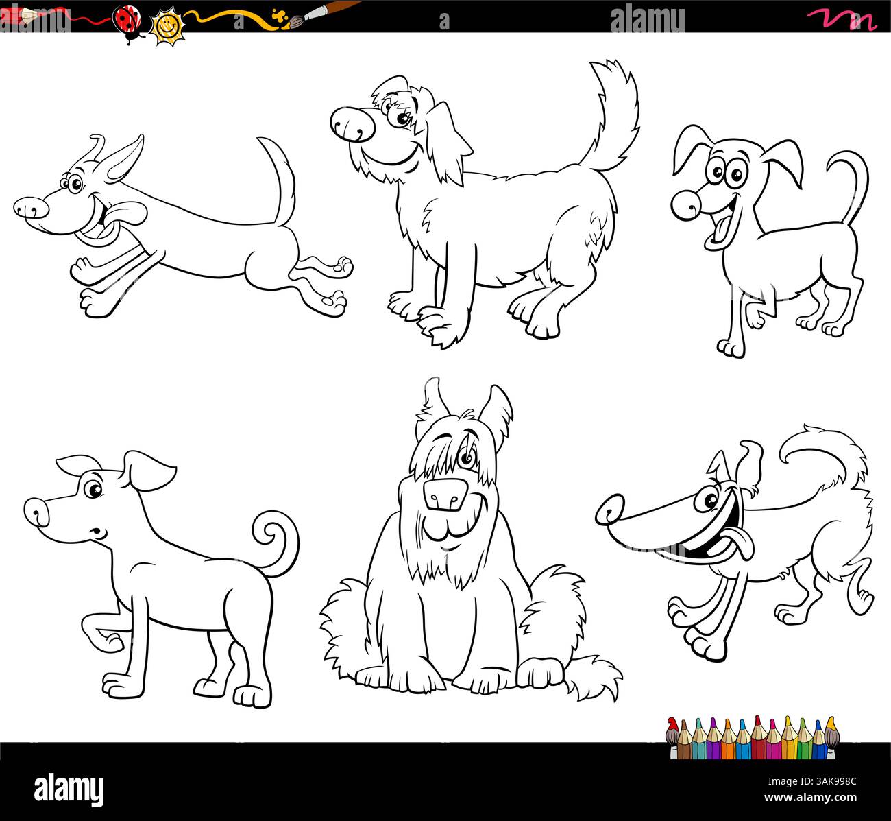 Cartoon illustration of funny dogs comic pet animal characters set ...
