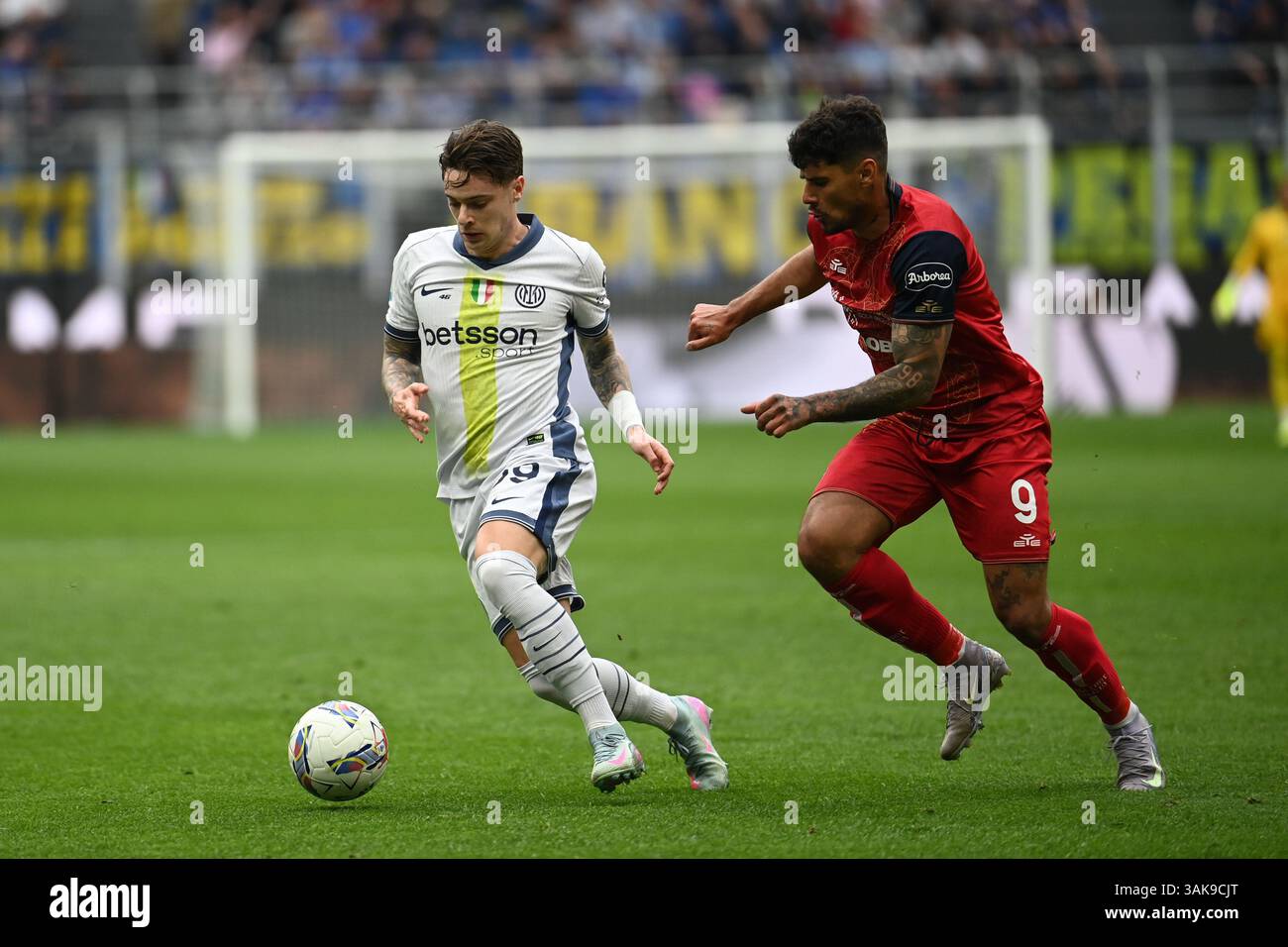 Milan, Italy. 12th Apr, 2025. Nicola Zalewski (Inter) in action during ...