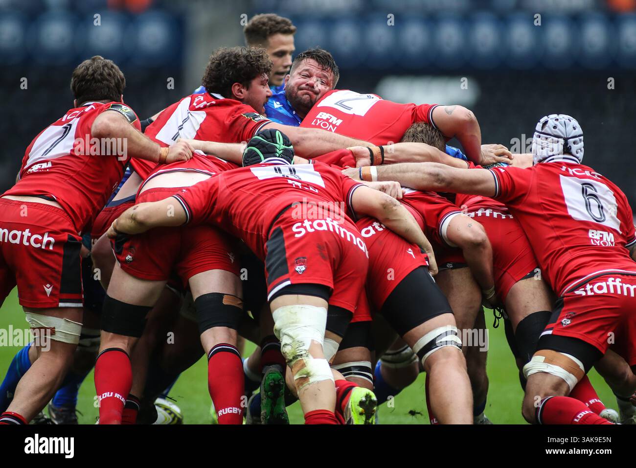 Swansea, Wales, UK. 12th April, 2025. Tom Botha of Ospreys pops out of ...