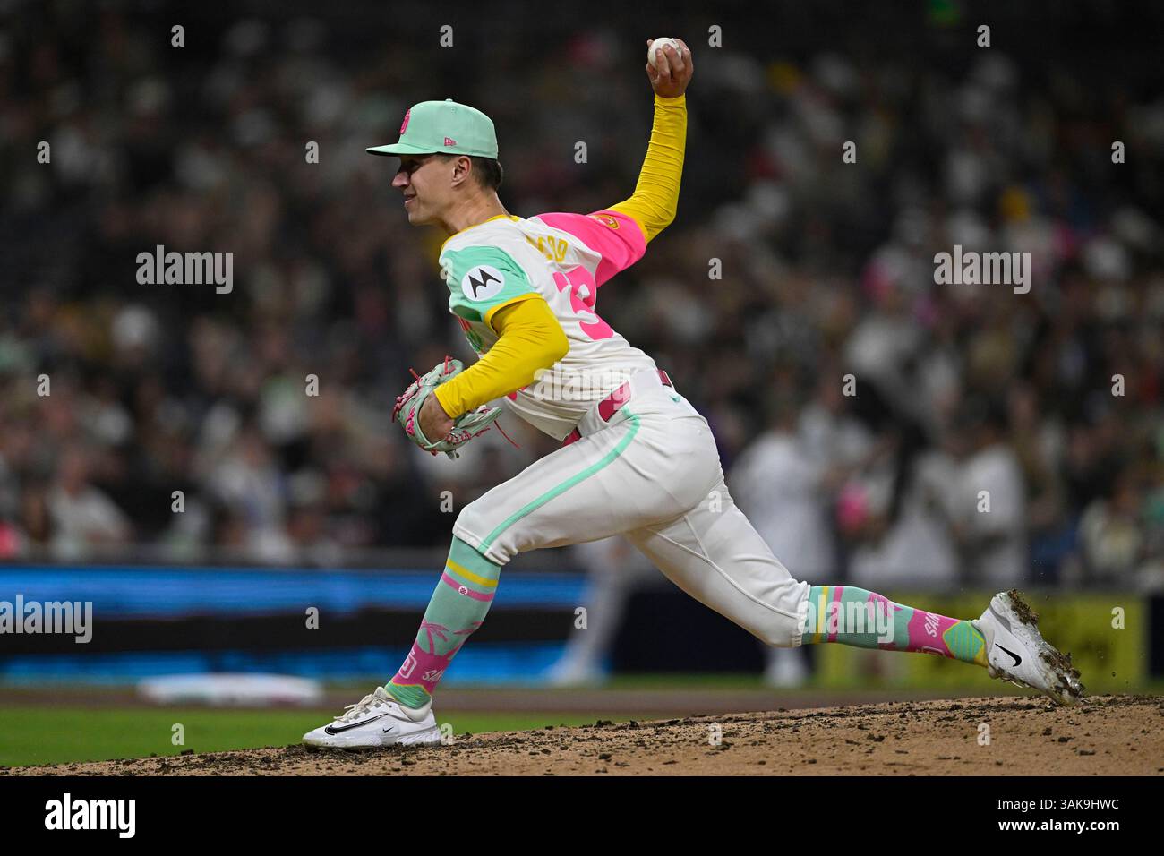 San Diego Padres relief pitcher Alek Jacob (37) delivers during the ...