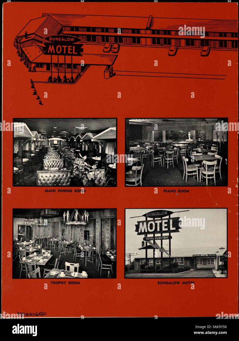 A bi-fold menu from the Bungalow Inn and Motel features various dining ...