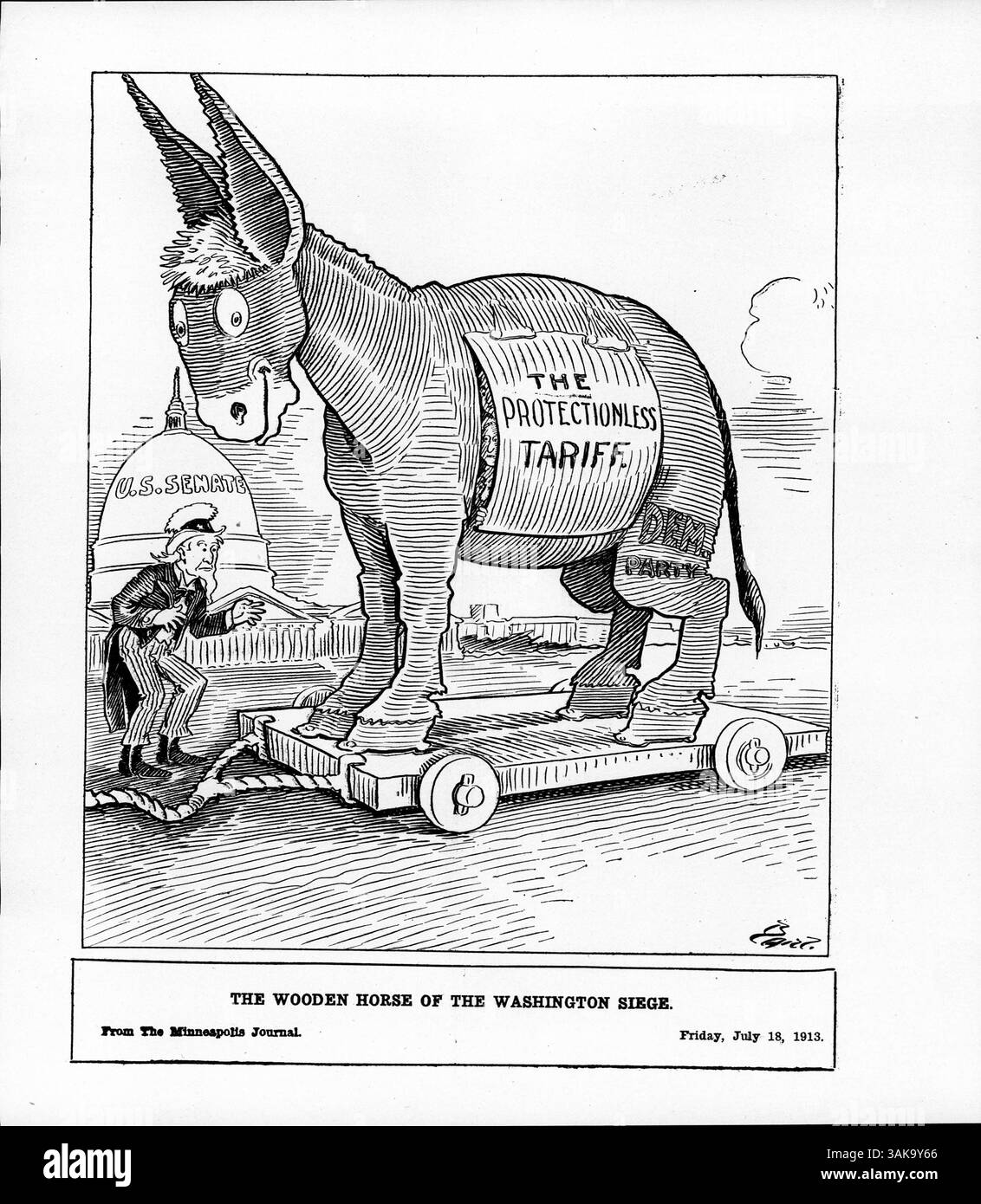 The image portrays a large Democratic donkey labeled 'The ...