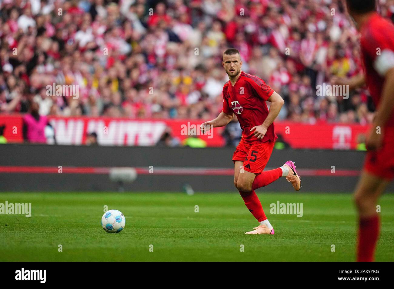 April 12 2025: Eric Dier of Bayern Munich controls the ball during a 1 ...