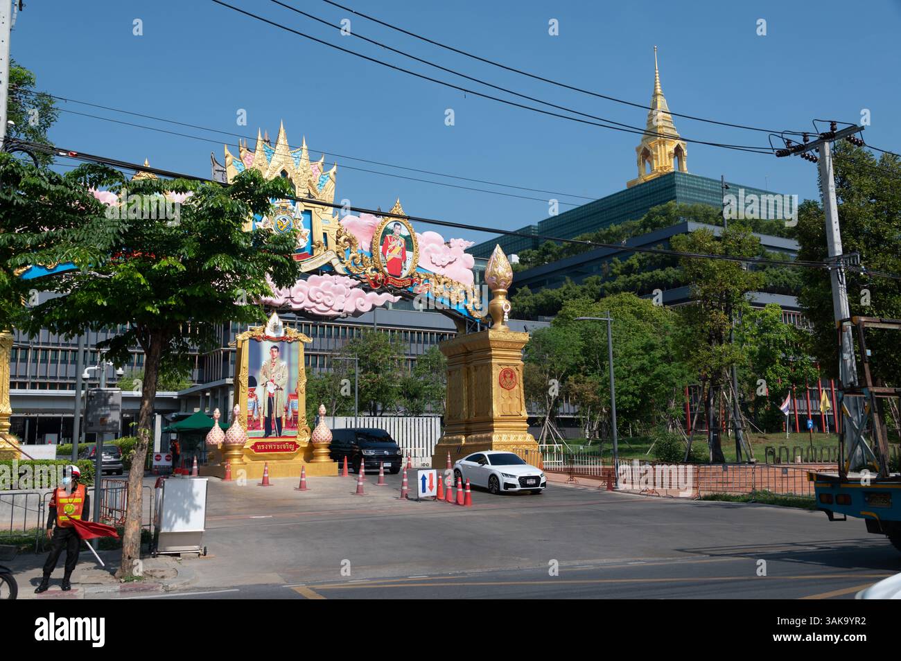Main entrance showing large photos of the Thai King and Queen to the ...