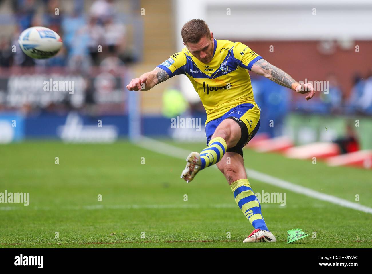 Warrington, UK. 12th Apr, 2025. Marc Sneyd of Warrington Wolves takes ...