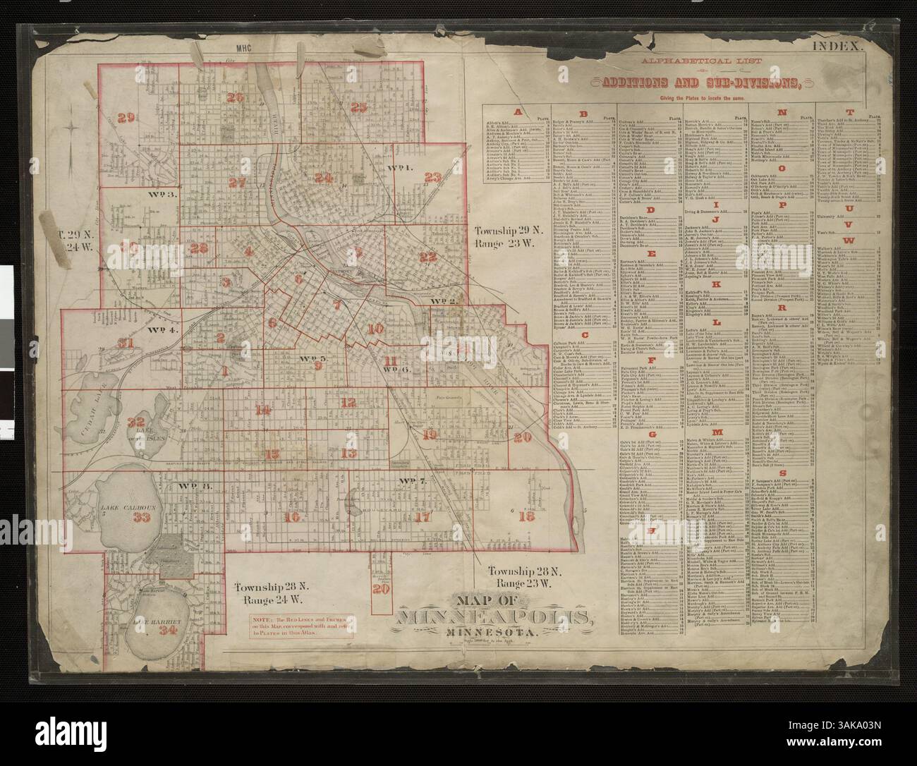 This detailed map of Minneapolis includes surveys of property ownership ...