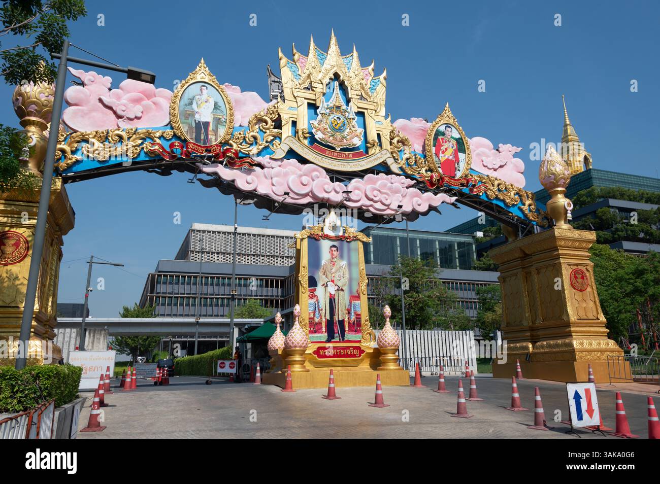 Main entrance showing large photos of the Thai King and Queen to the ...