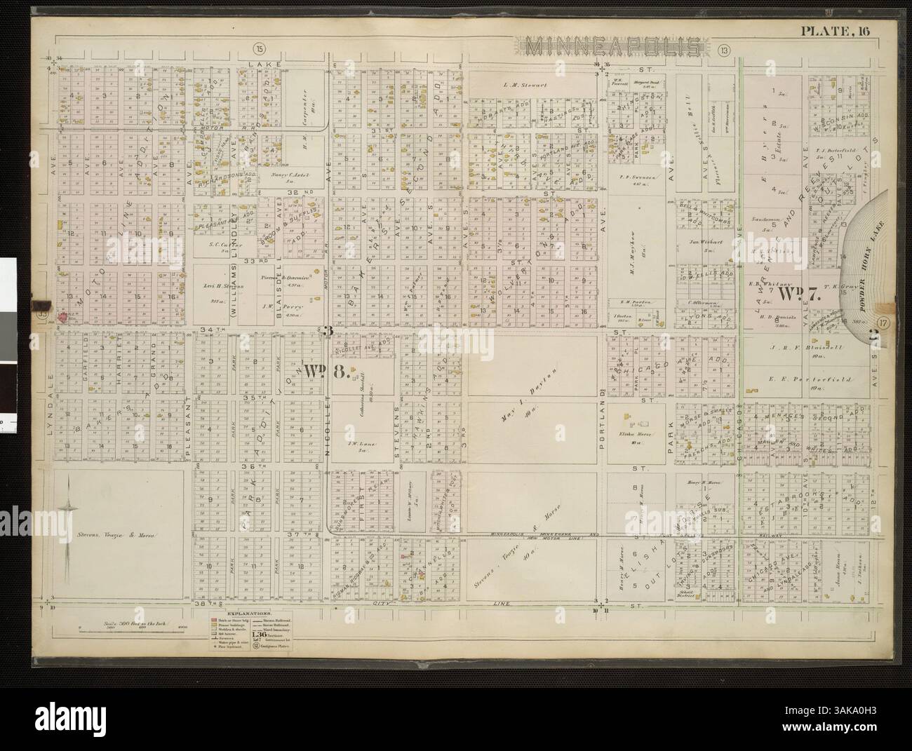 This map of Minneapolis, Minnesota includes surveys and plats of city ...