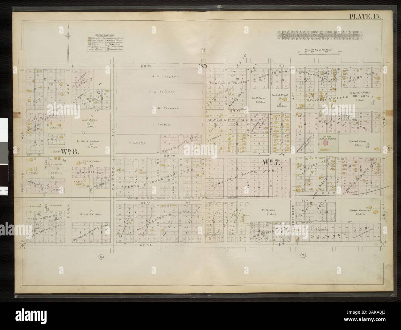 This historical map of Minneapolis presents detailed surveys of city ...