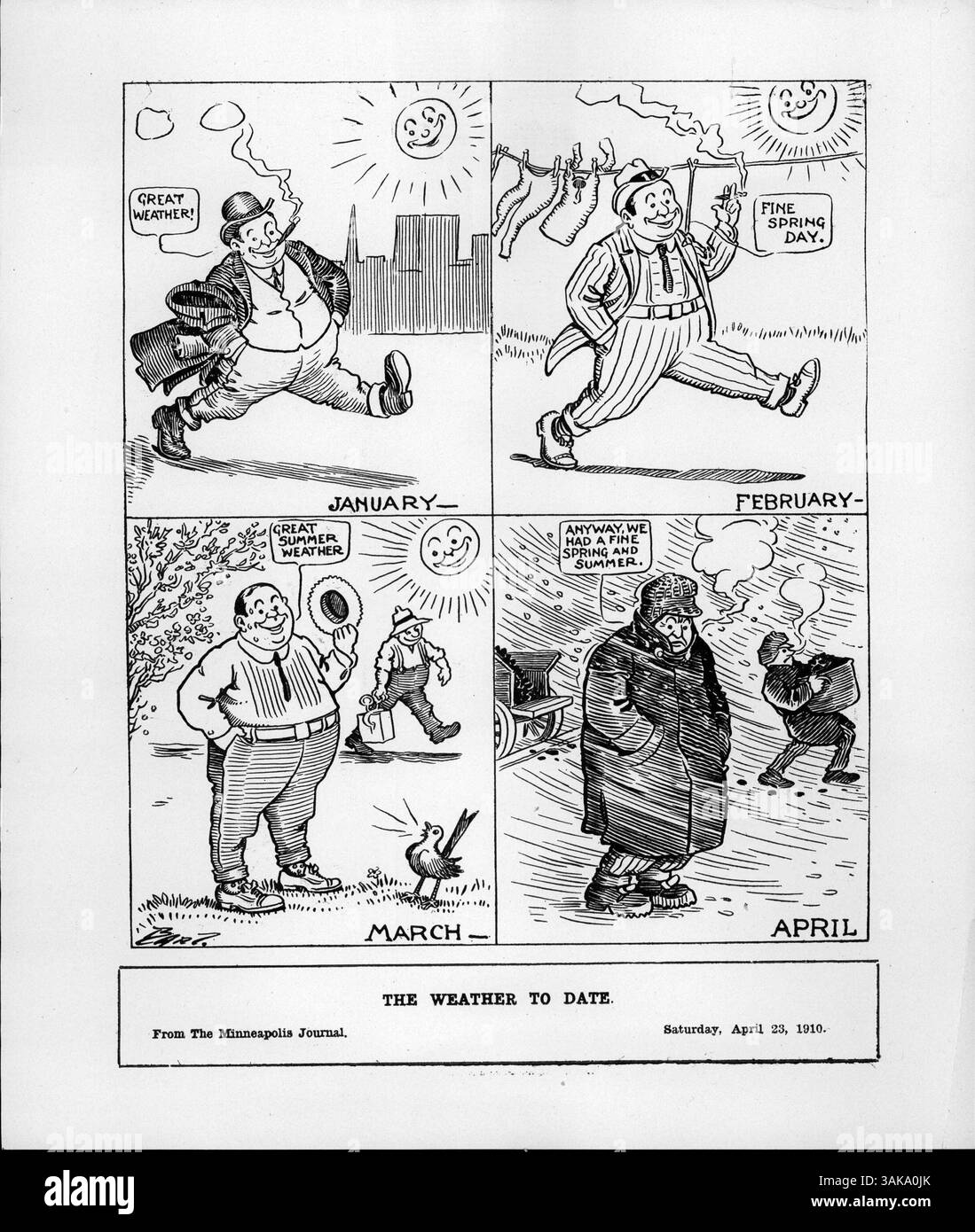 This cartoon, titled 'The Weather to Date,' depicts the weather from ...