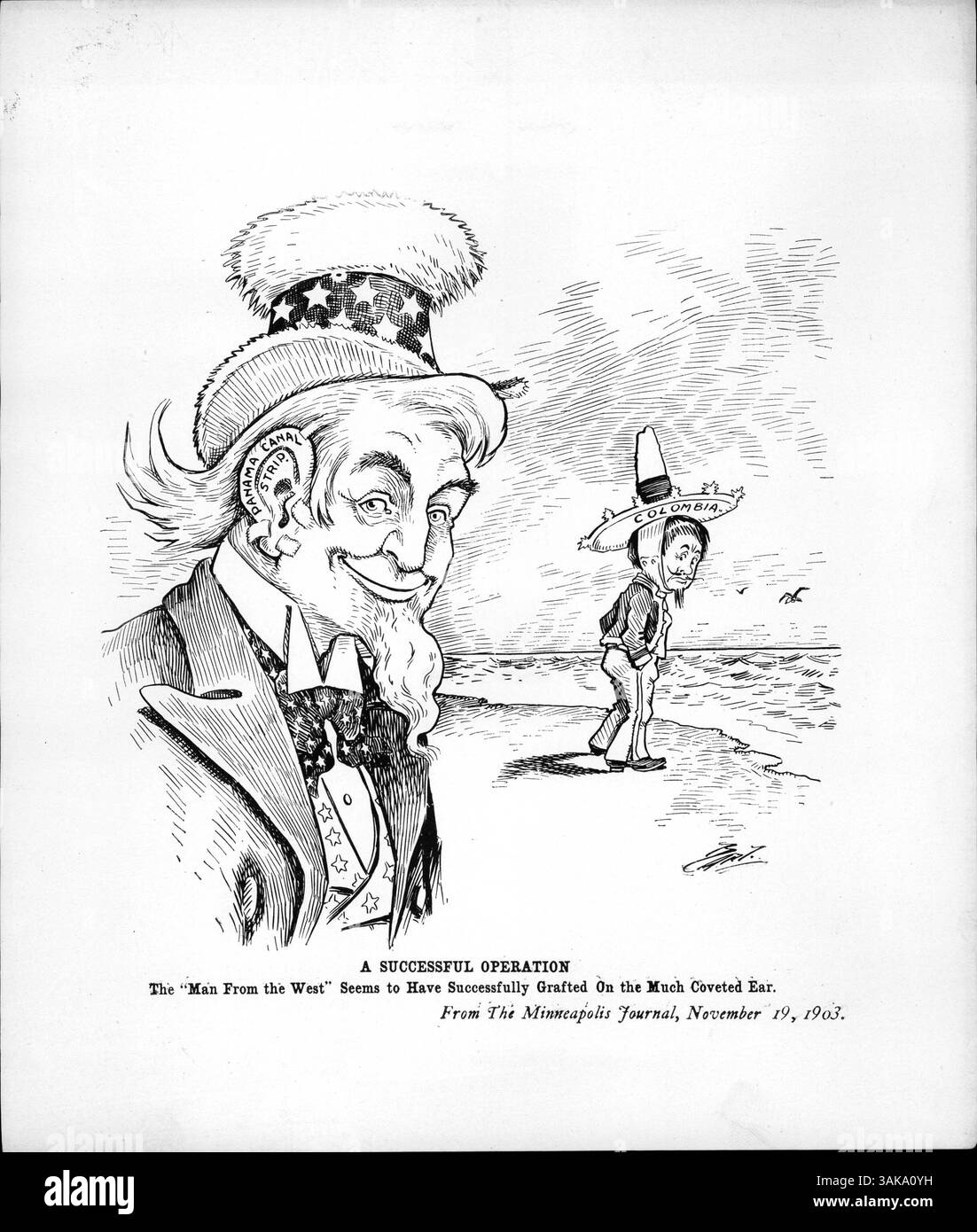 This political cartoon shows the U.S. acquiring the Panama Canal Strip ...