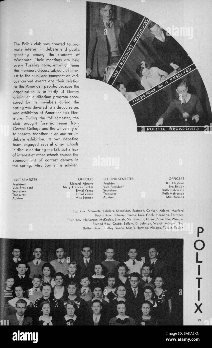 The 1934 'Wahian' yearbook from Washburn High School captures the ...