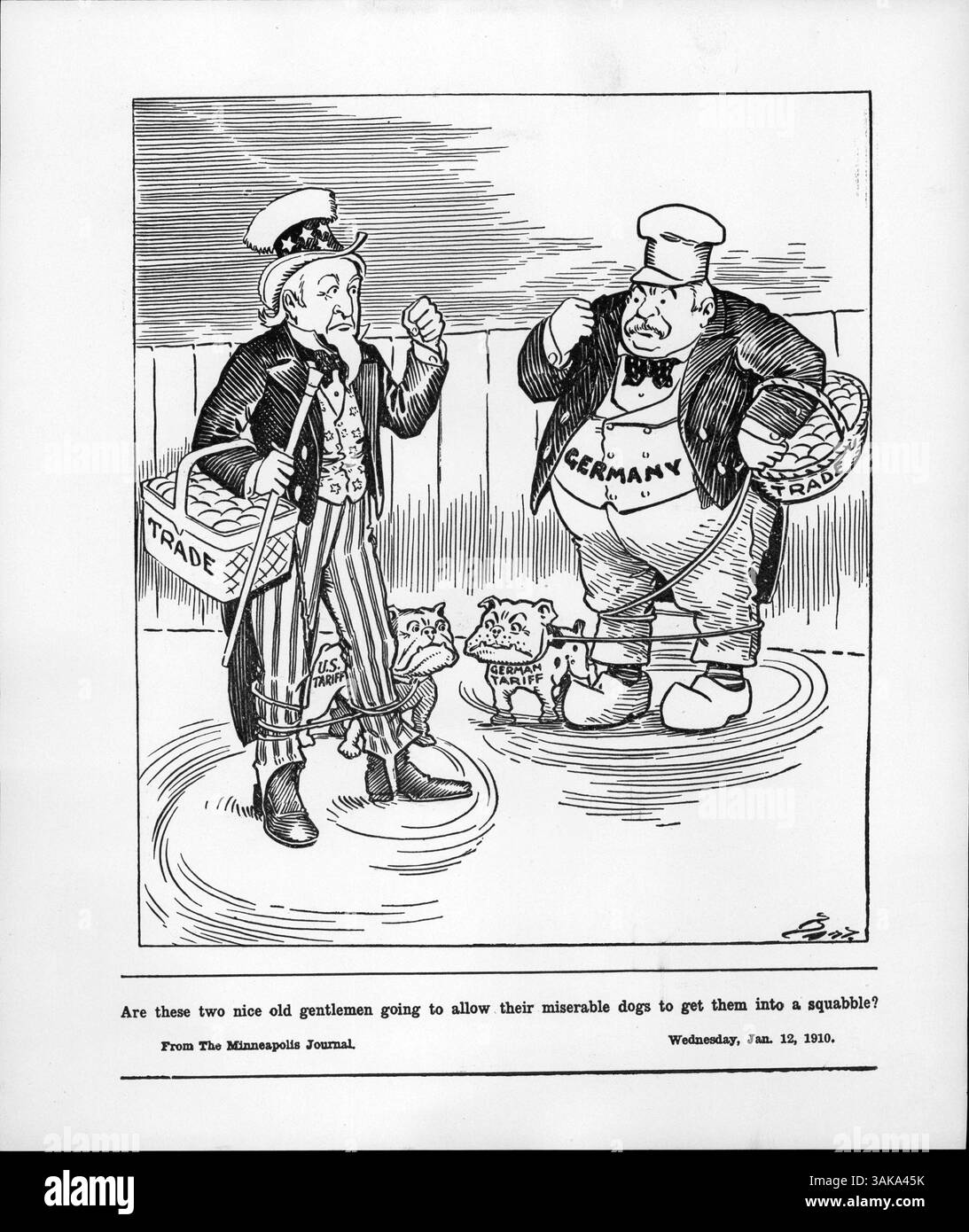 This political cartoon depicts two figures, symbolizing the U.S. and ...