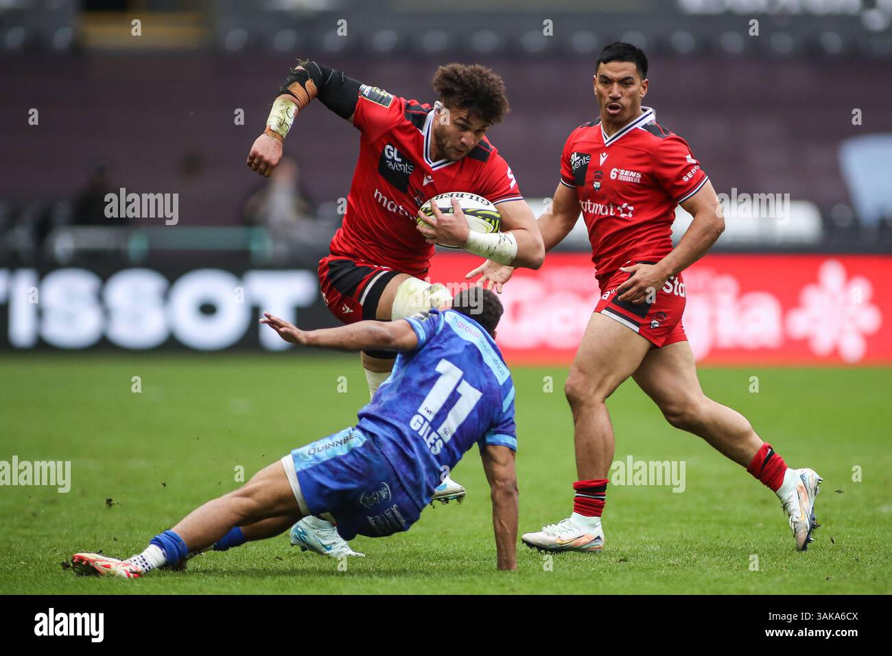 Swansea, Wales, UK. 12th April, 2025. Theo William of Lyon Olympique ...