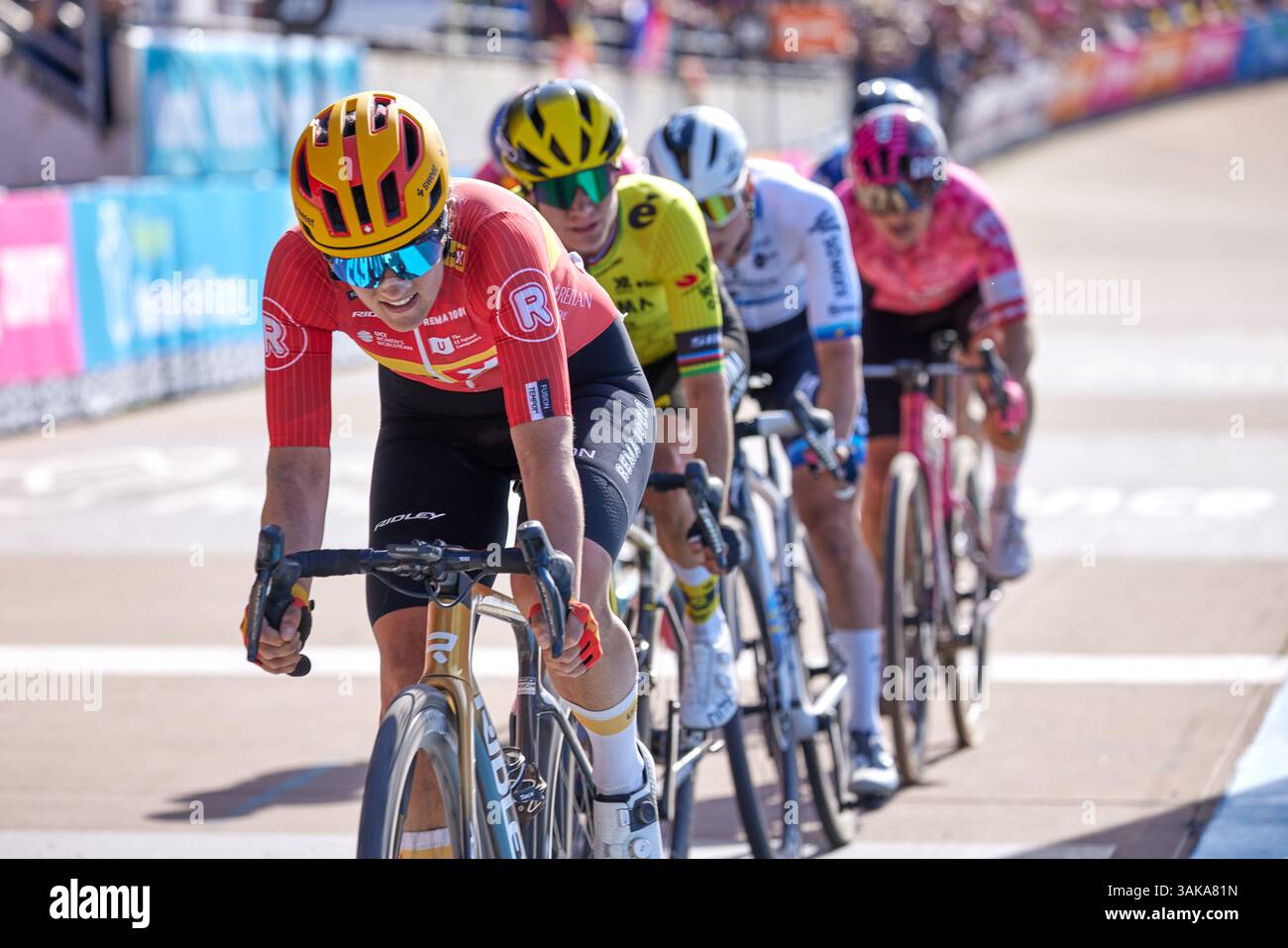 Lincoln, UK. 12th Apr, 2025. Paris Roubaix Femmes 2025 Pauline Ferrand ...