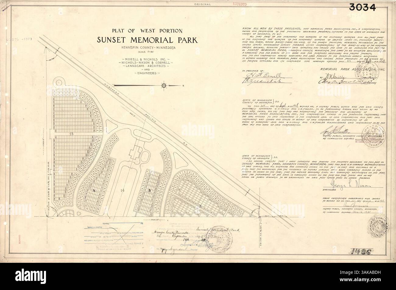 This photograph shows the west portion of Sunset Memorial Park, with a ...