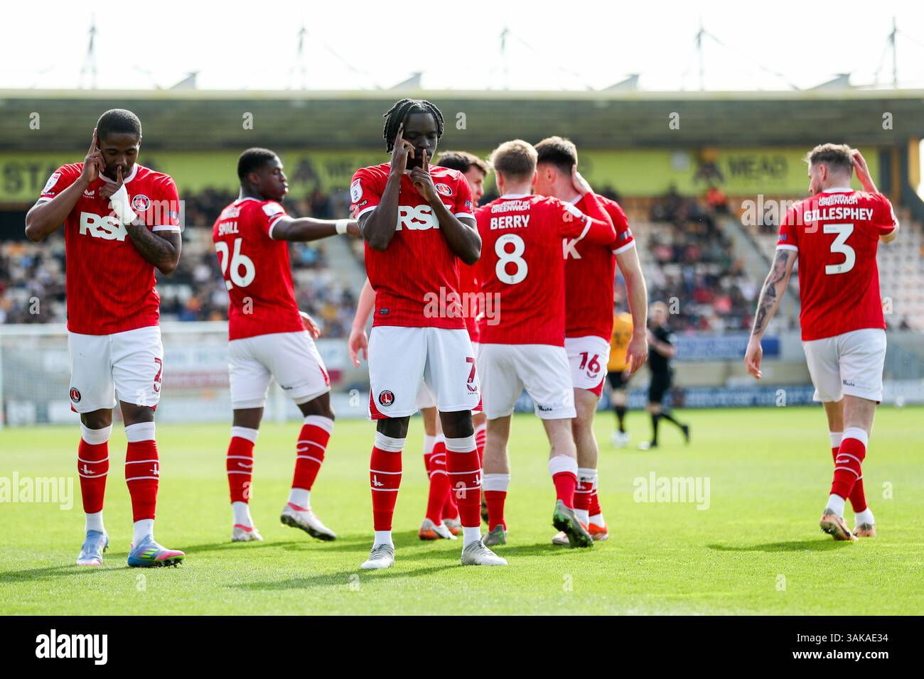 Cambridge, UK. 12th Apr, 2025. Tyreece Campbell of Charlton Athletic ...