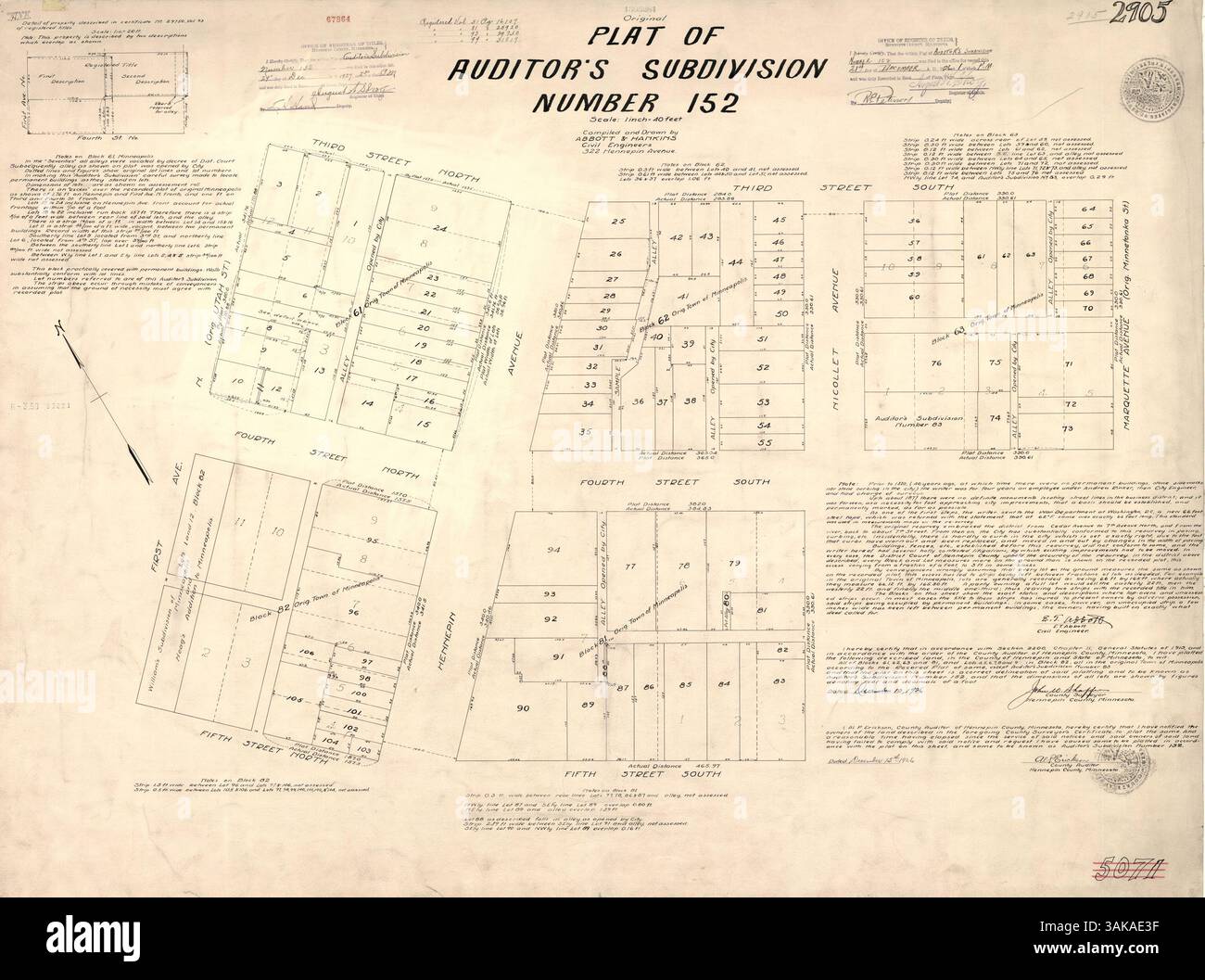 This map shows Auditor's Subdivision Number 152 in Minneapolis, a ...