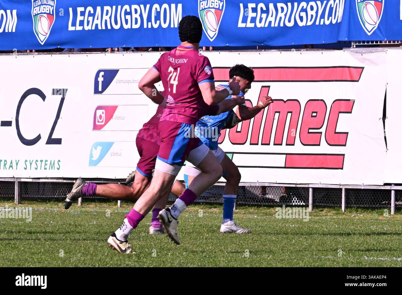Rovigo, Italy. 12th Apr, 2025. Attack of Rovigo Rugby during the match ...