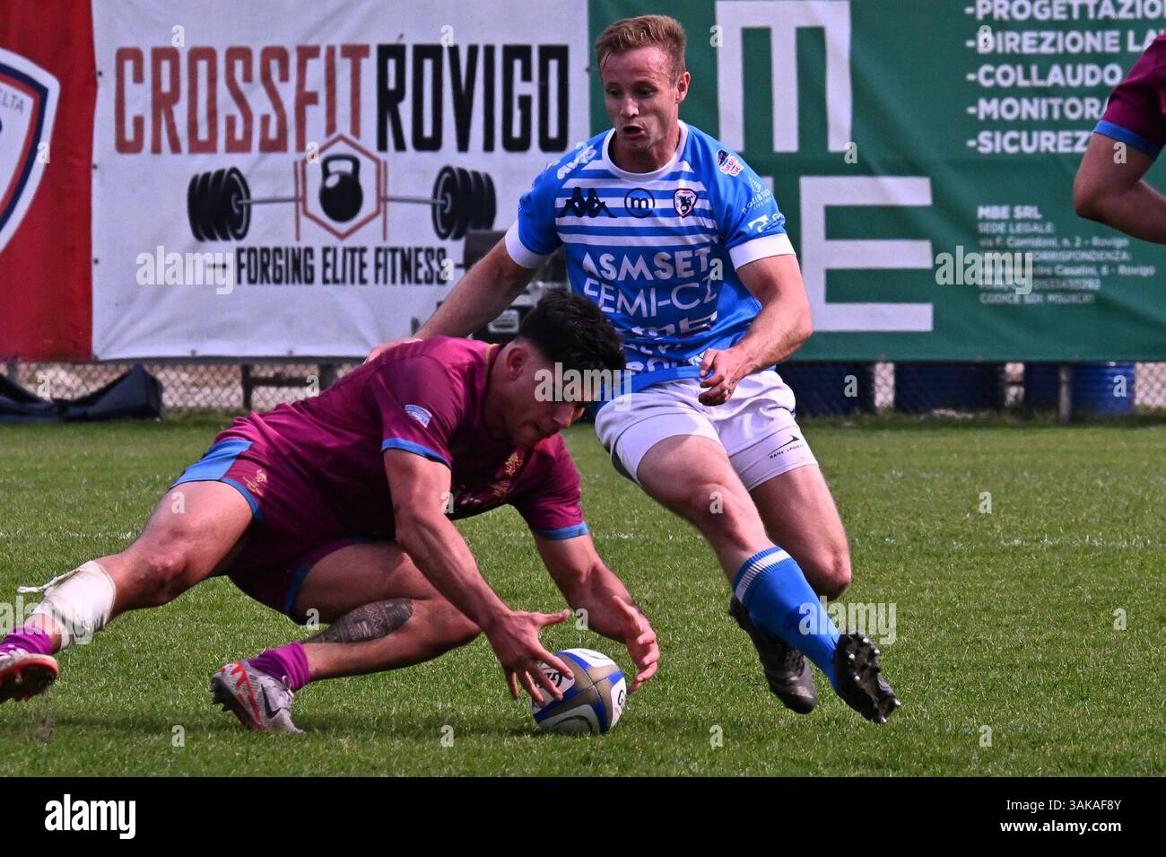 Rovigo, Italy. 12th Apr, 2025. Attack of Fiamme Oro during the match ...