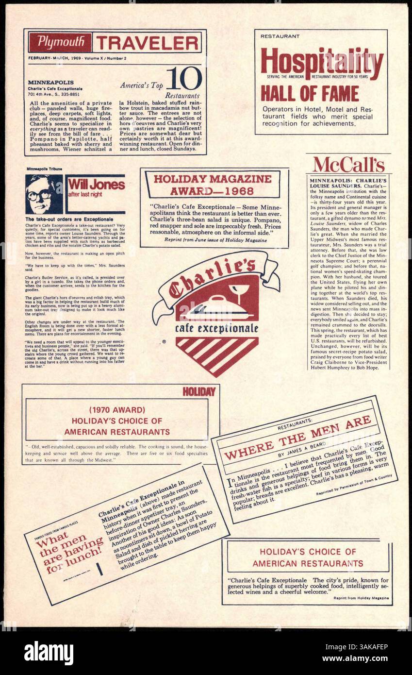 The 1971 menu from Charlie's Cafe Exceptionale features a variety of ...