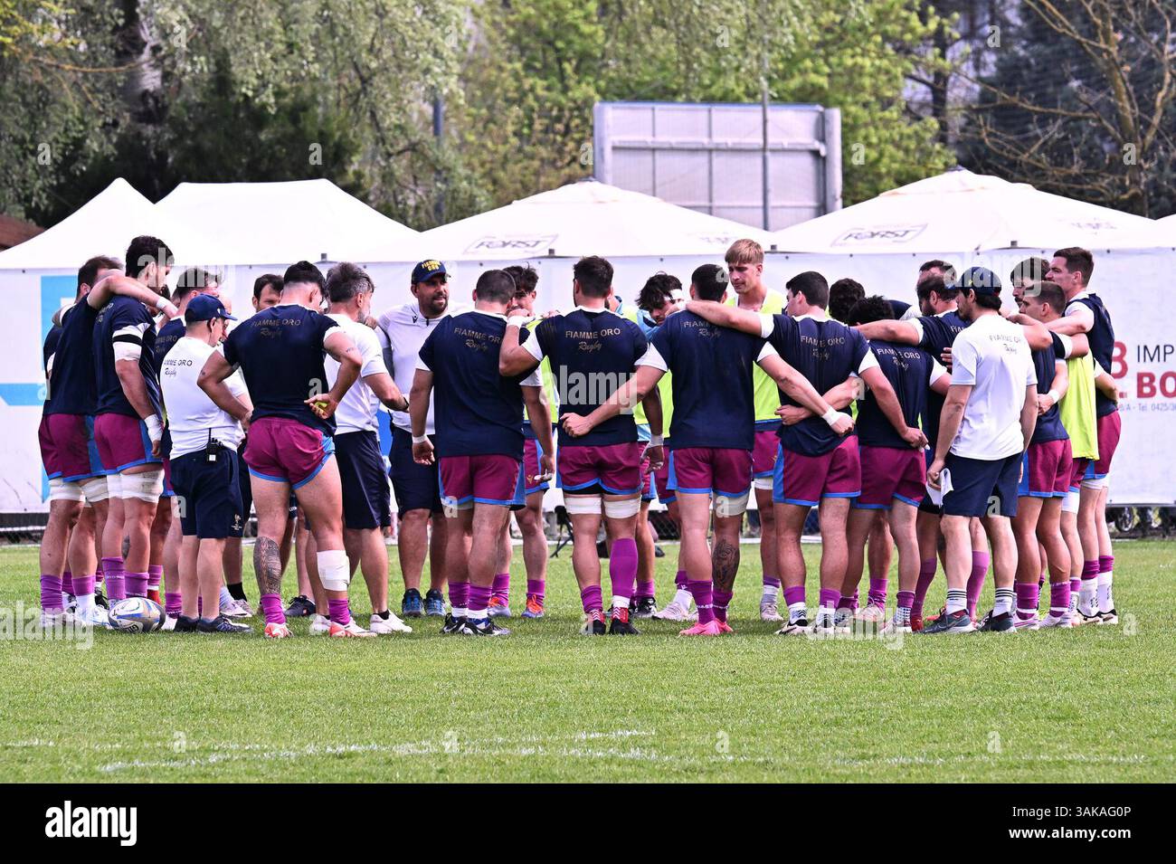 Rovigo, Italy. 12th Apr, 2025. Fiamme Oro Rugby players during the ...