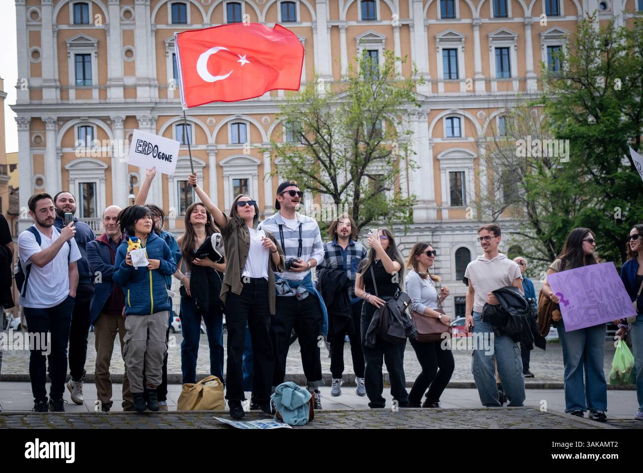 Rome, Italy. 12th Apr, 2025. Turkish students gather in solidarity with ...