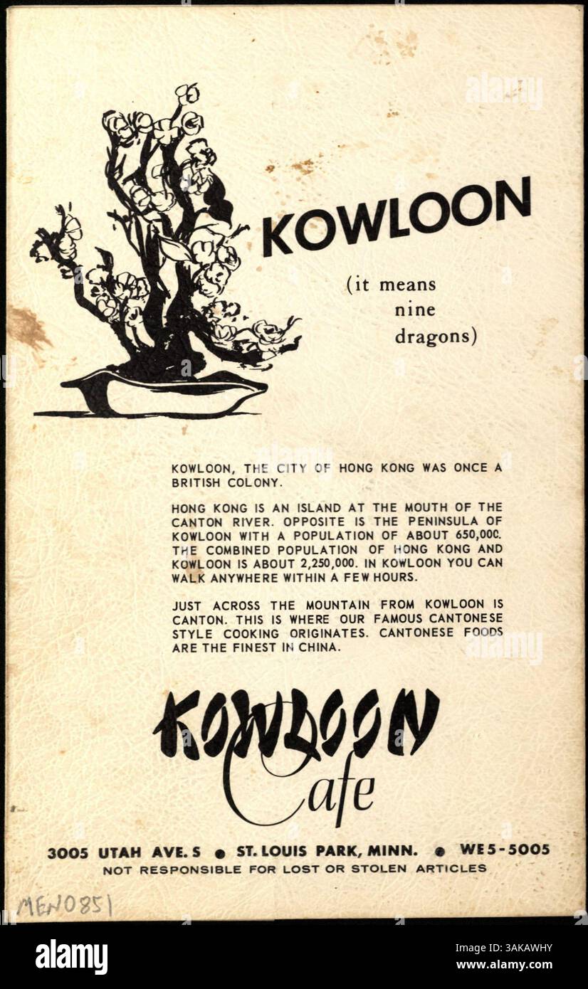 Kowloon Cafe's tri-fold menu, printed on white textured cardstock ...