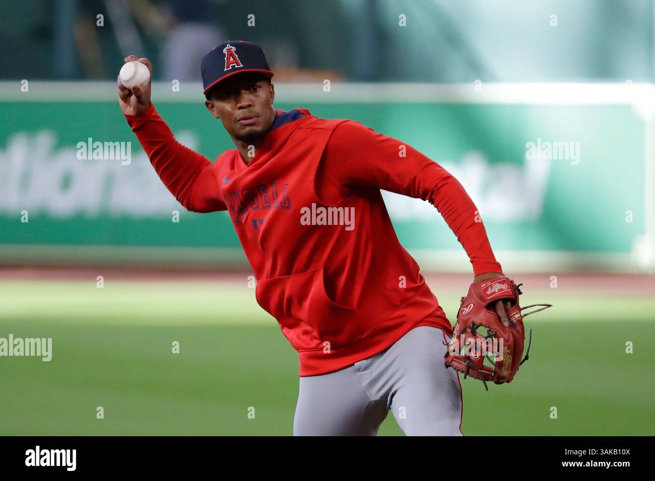 Los Angeles Angels second baseman Kyren Paris works drills during ...