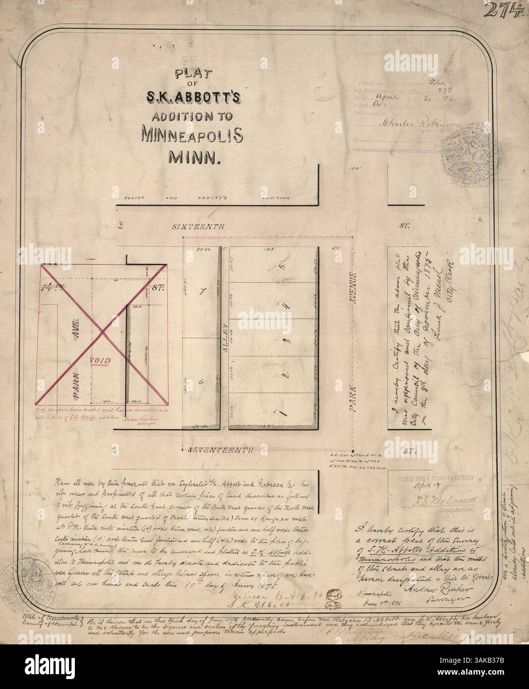 This map features the S.K. Abbott's Addition to Minneapolis, showing ...