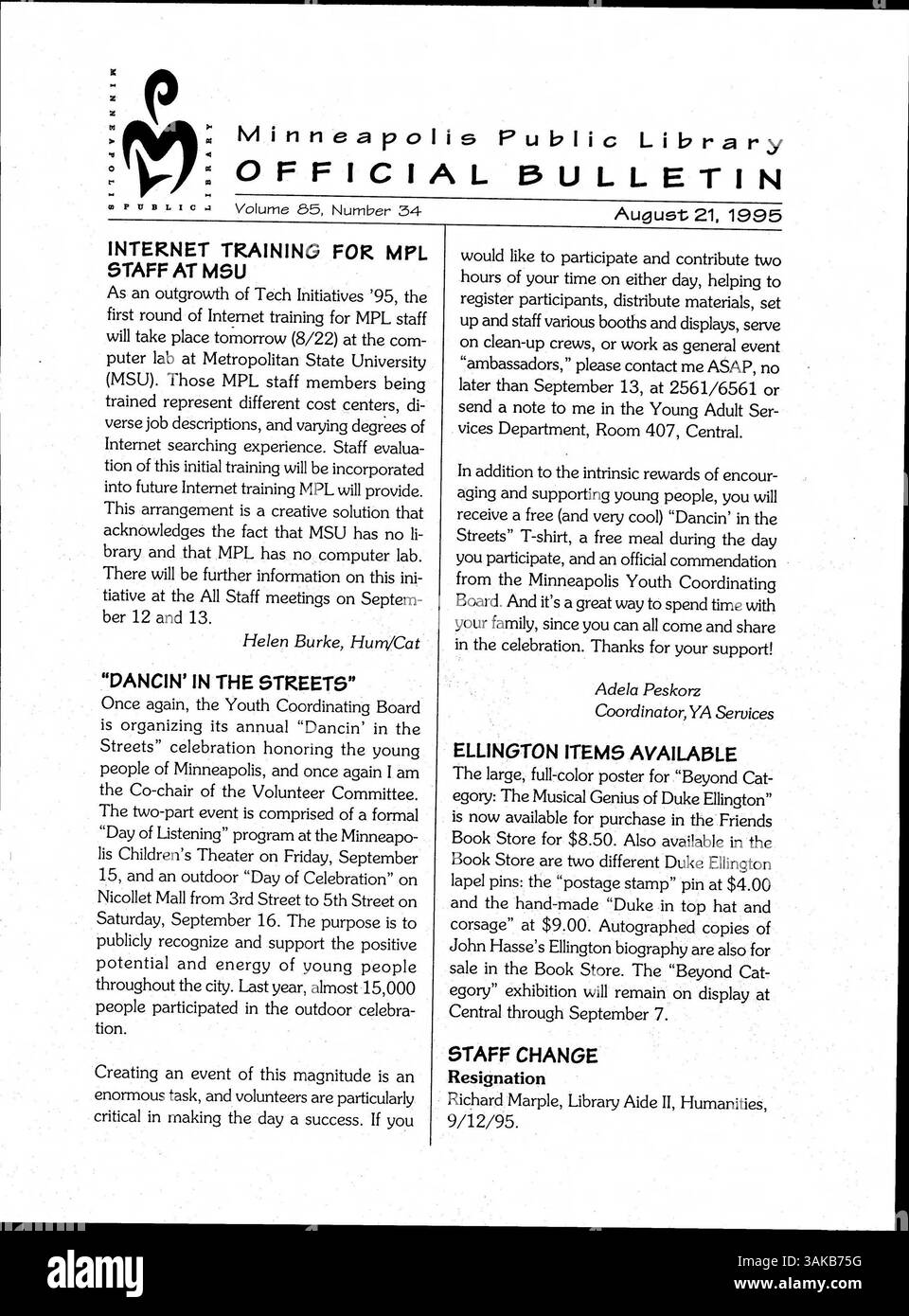 The 1995 Minneapolis Public Library bulletin provides operational ...