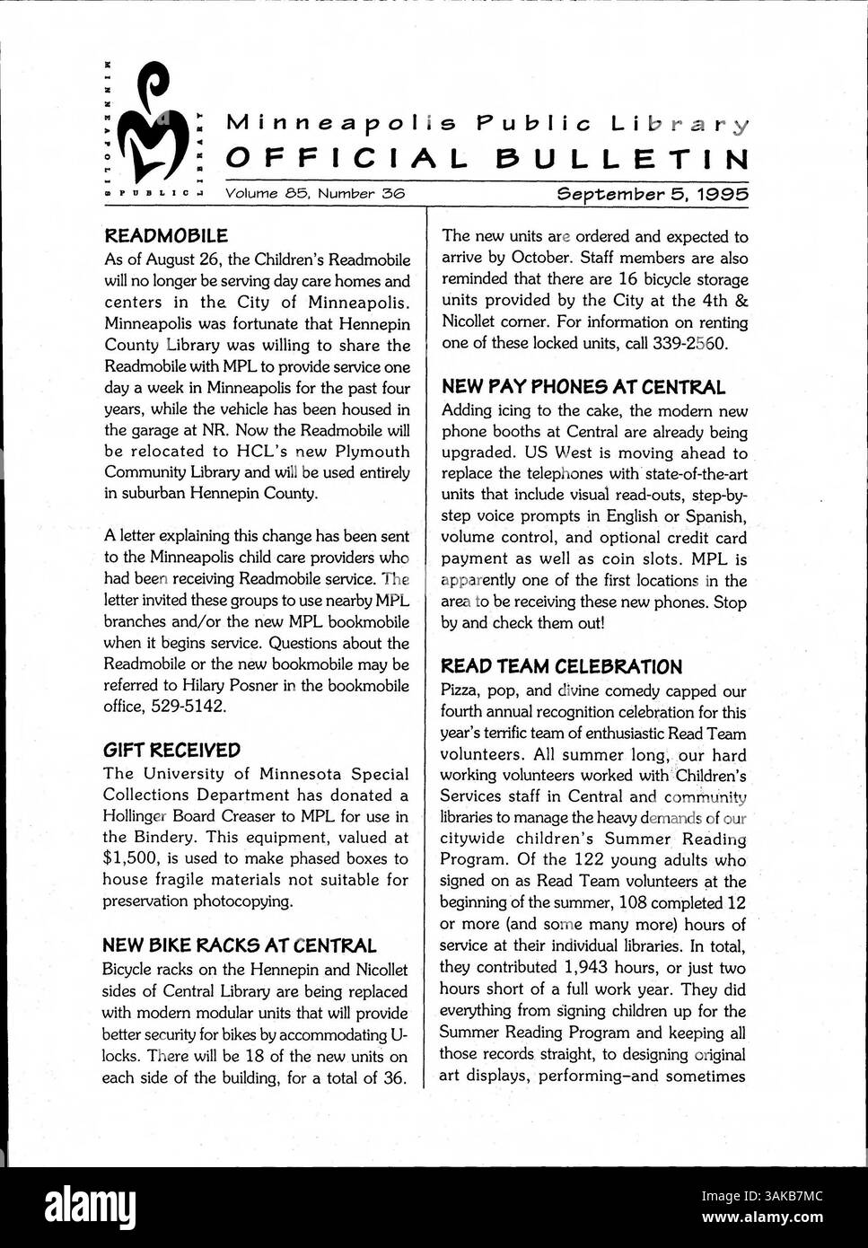 Minneapolis Public Library's 1995 official bulletin updates employees ...