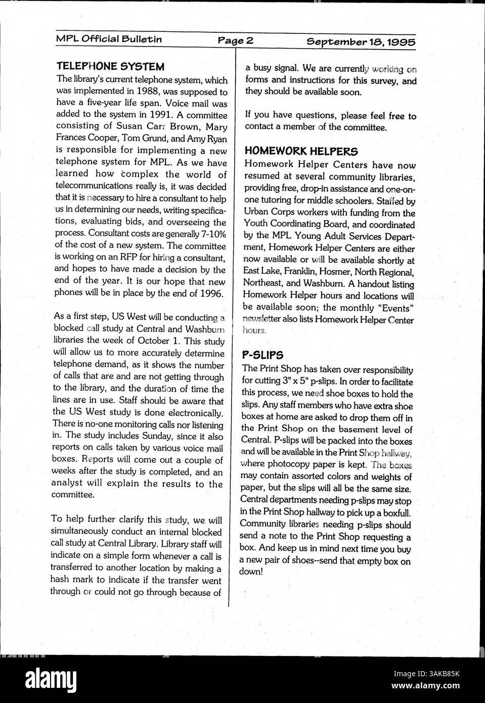 Minneapolis Public Library's 1995 bulletin for employees includes ...