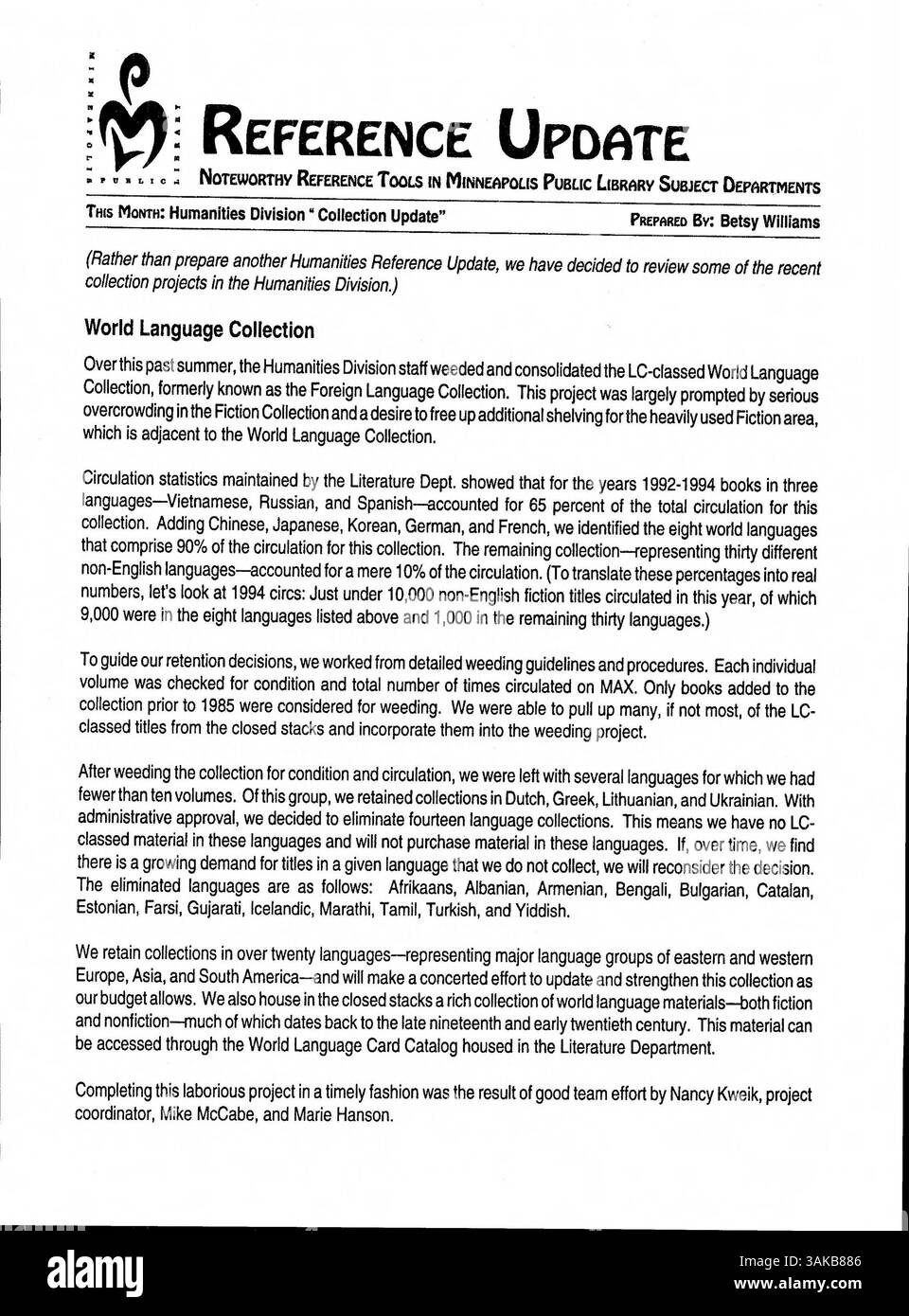 This bulletin from the Minneapolis Public Library in 1995 provides ...