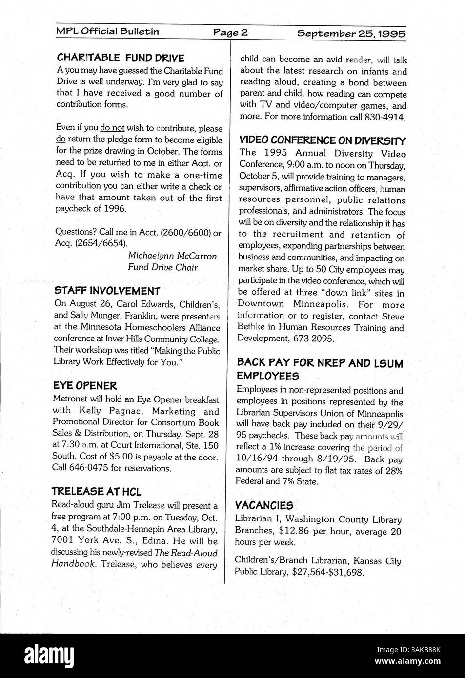 This 1995 bulletin for employees of the Minneapolis Public Library ...