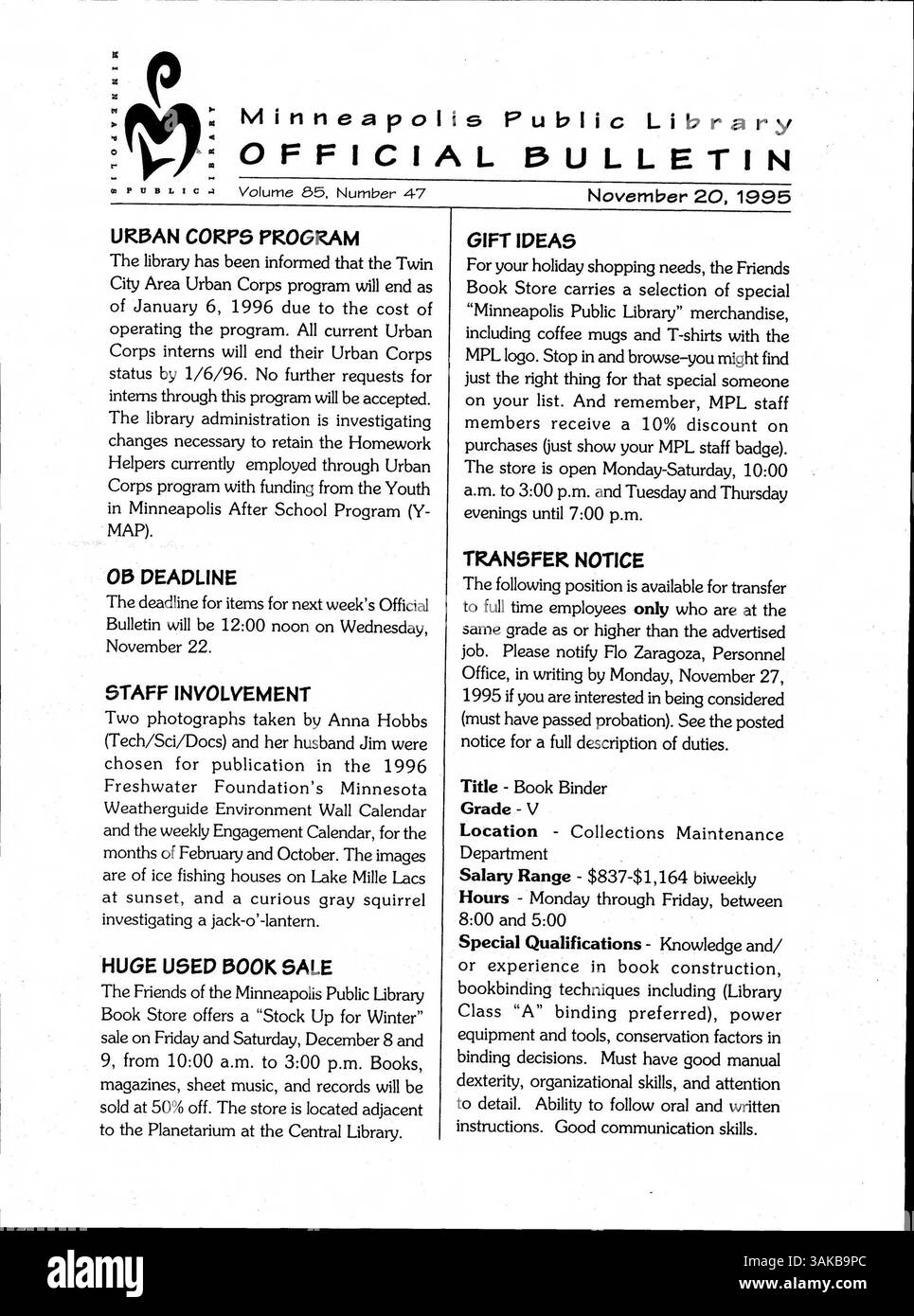 Minneapolis Public Library's 1995 bulletin serves as a communication ...